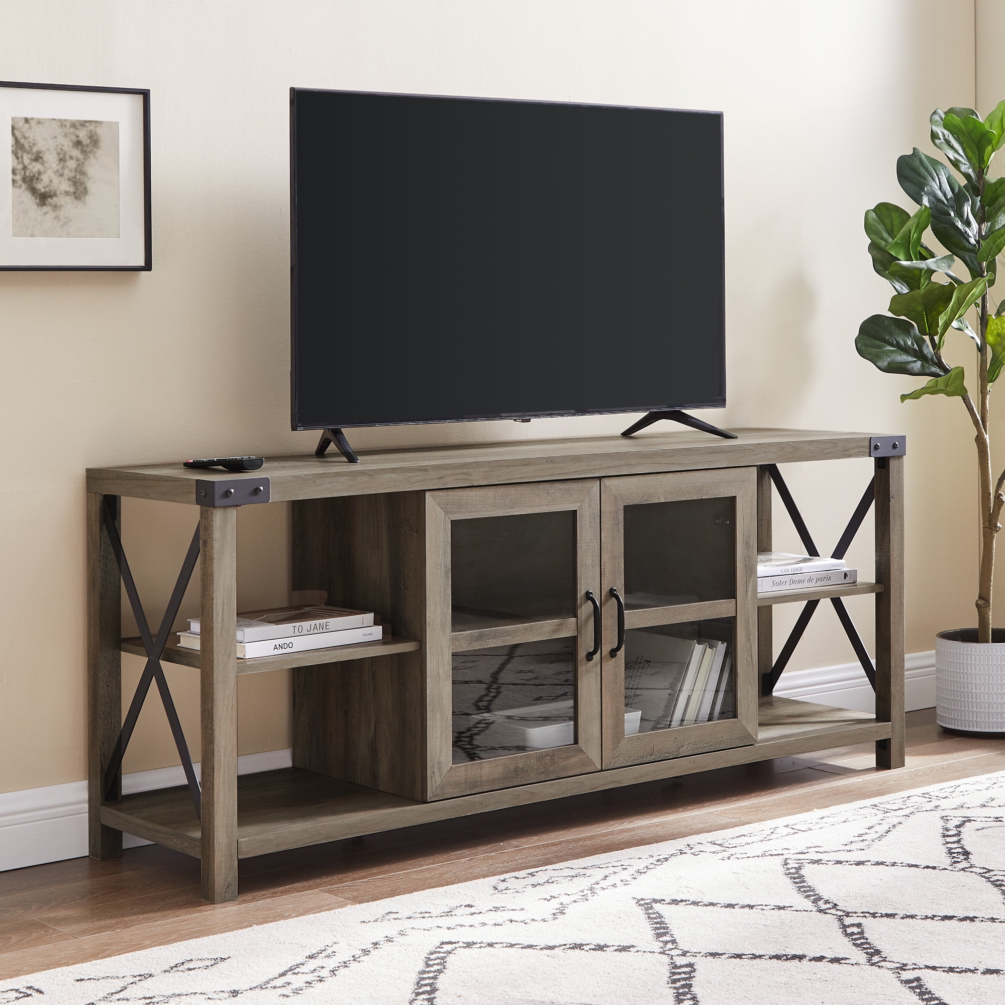 Manor Park Farmhouse TV Stand For TV's Up to 68," Gray Wash - Walmart.com