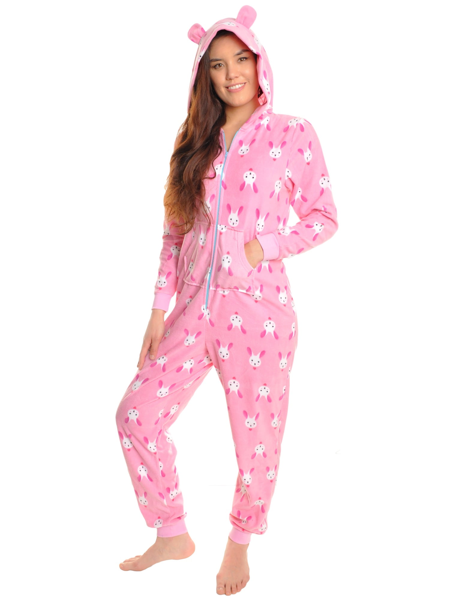 Angelina Angelina Adults Fleece Novelty One Piece Hooded Pajamas 1