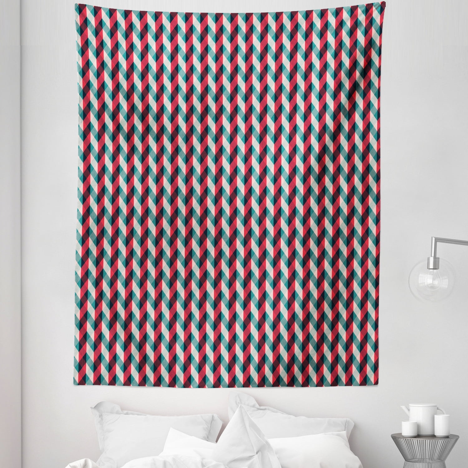 Retro Tapestry, Vintage Country Style Pattern with Diagonal Checks and ...