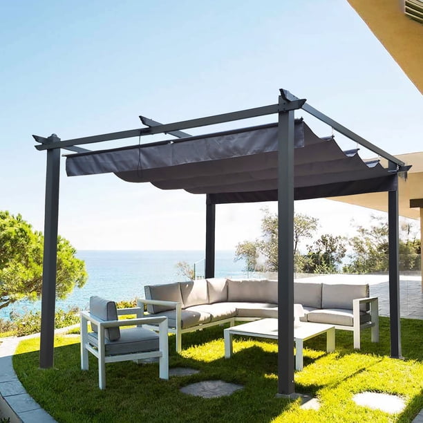 Unique Choice 10 x 10 Ft Outdoor Patio Retractable Aluminum Pergola ...