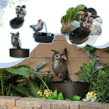 Fountains Yard Art Decor,Owl Water Funny Crow Water Yard Statue Rooster ...