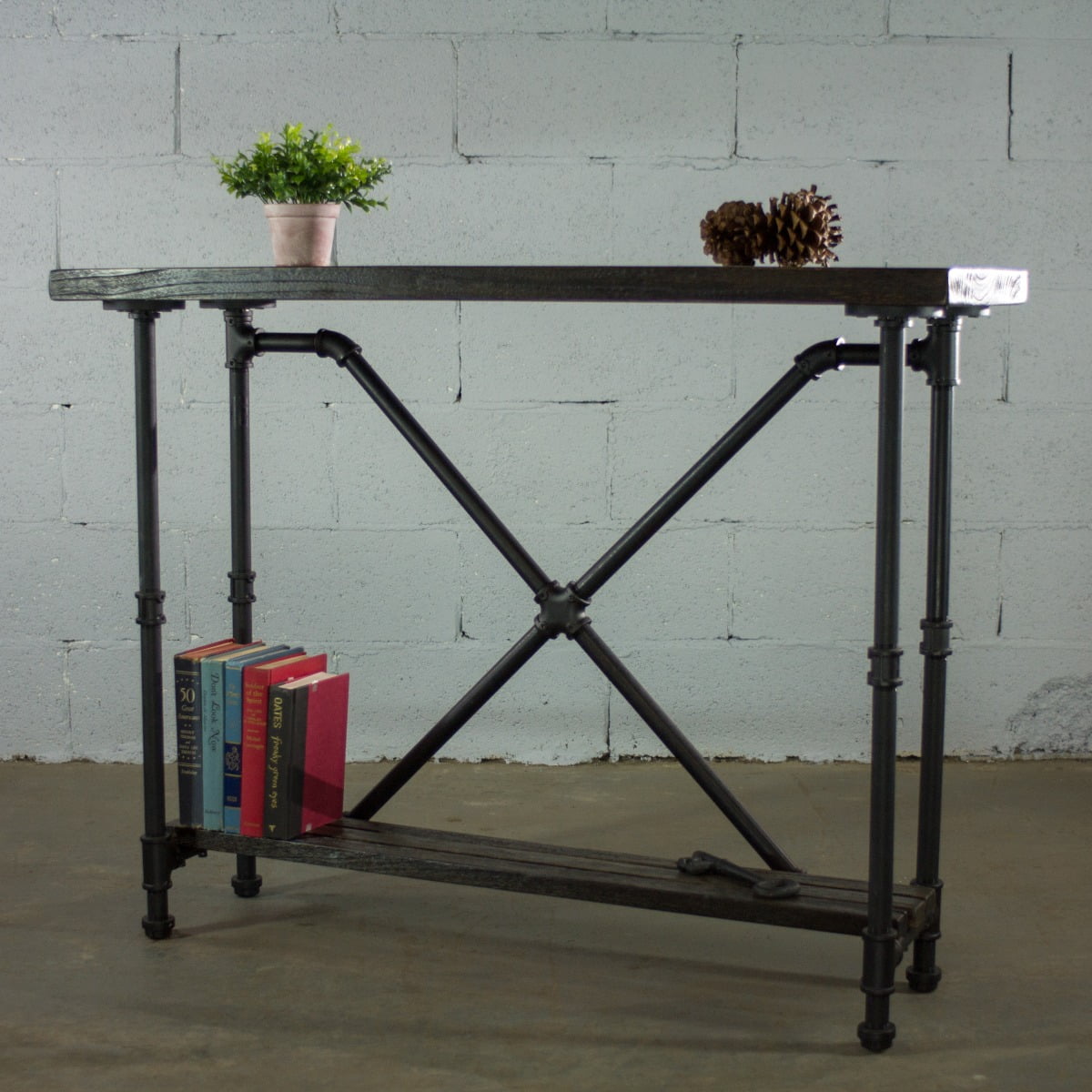 OS Home and Office Model PSTX-BS Industrial Vintage 2-Tier Pipe Console ...