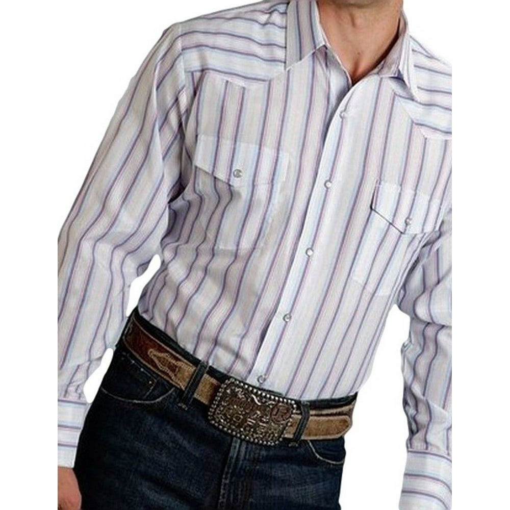 Roper - Roper Western Shirt Mens L/S Stripe Snap Red Blue 01-001-0144 ...
