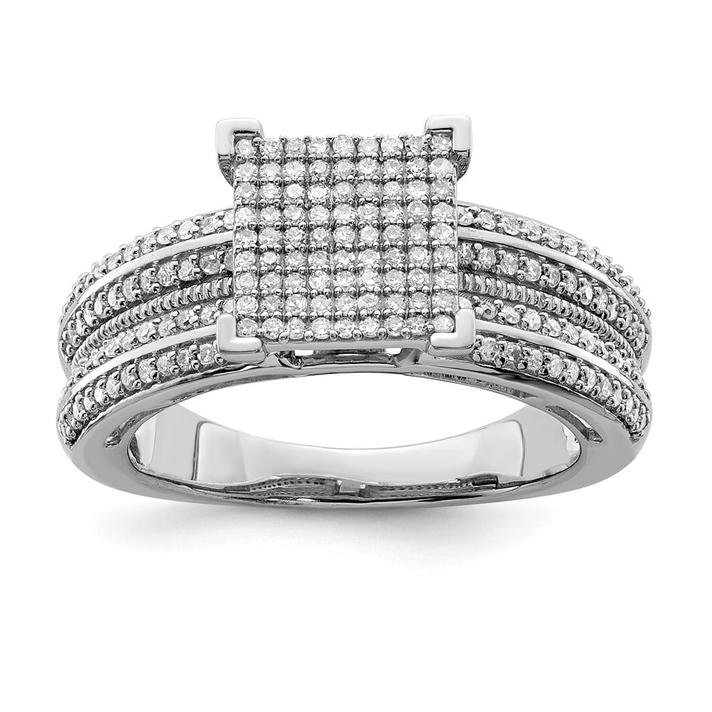 925 Sterling Silver Diamond Square Ring Band Size 8 (.5 cttw ...