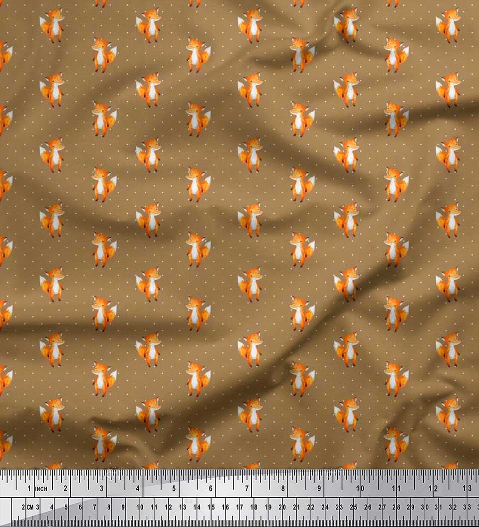 Soimoi Viscose Chiffon Fabric Dot & Fox Cartoon Print Fabric by Yard 42 ...