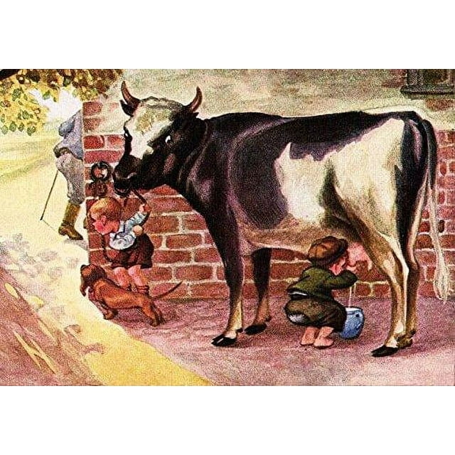 Boy Stealing Cow's Milk Picture on Stretched Canvas, Wall Art Décor ...