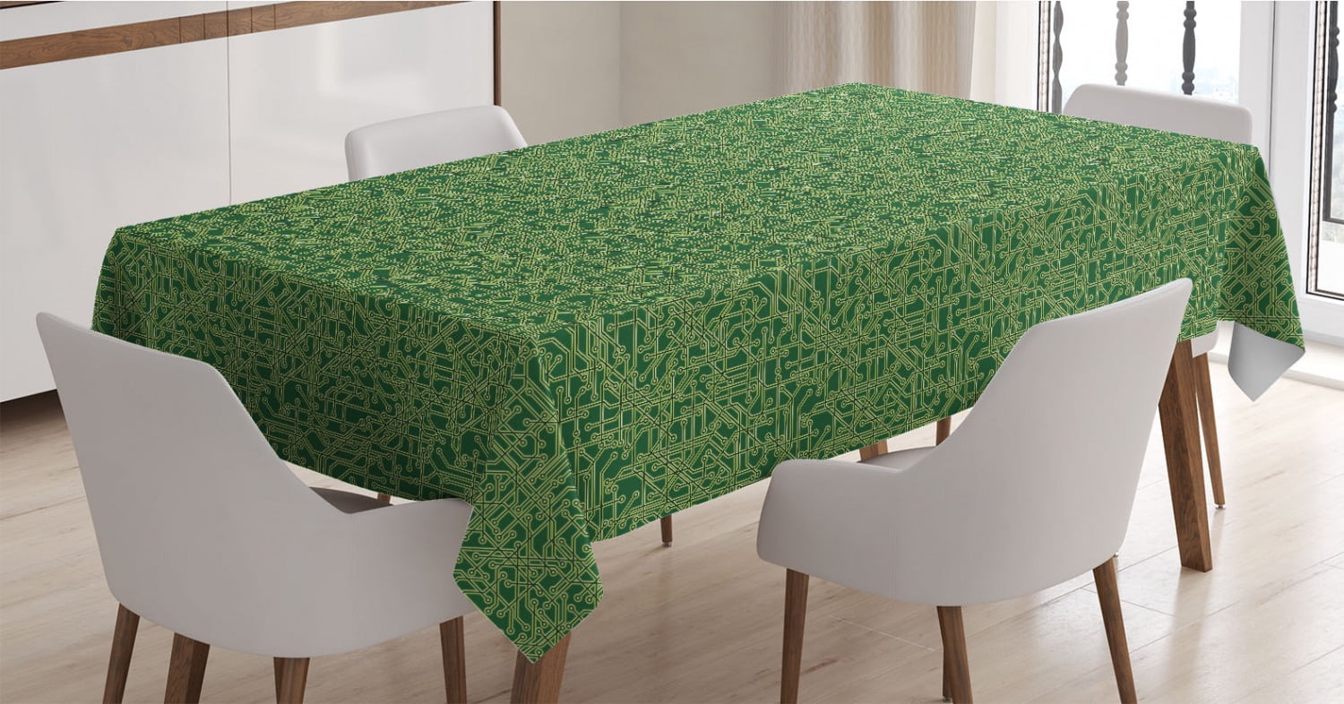 Abstract Green Tablecloth, Futuristic Grid Pattern of Lines with Dotted ...