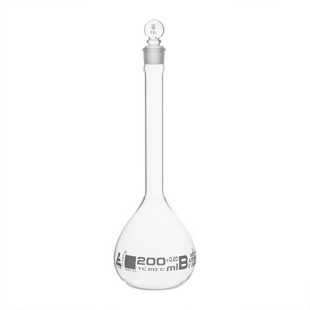 Volumetric Flask, 200ml - Fitted with Solid Glass Stopper - Class B ...