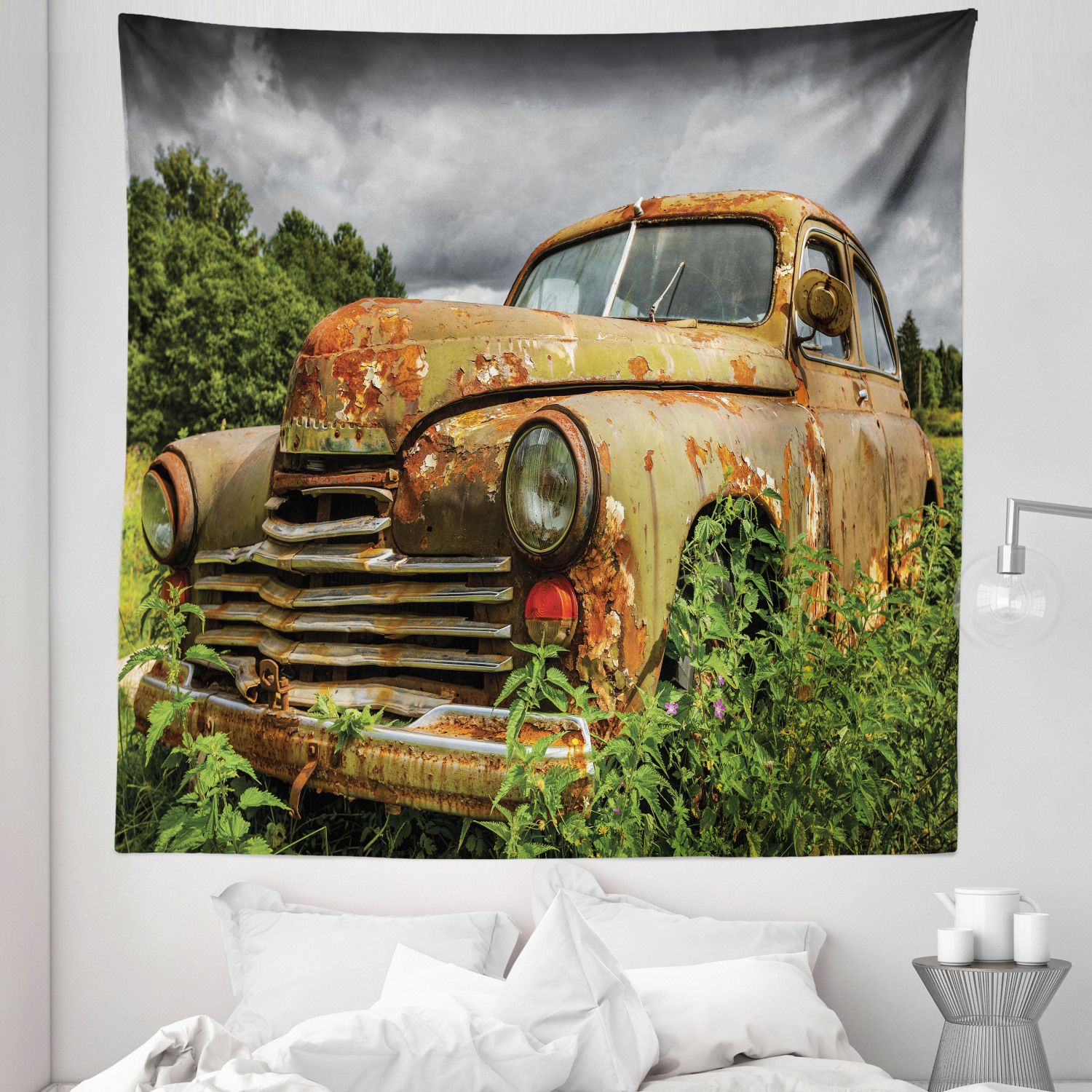 Abandoned Tapestry, Discarded Forgotten Junk Car Vintage Wreck in an ...