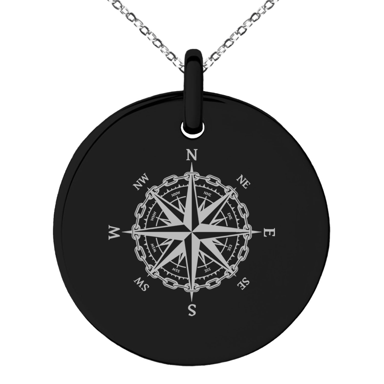 Stainless Steel Nautical Chaim Compass Engraved Small Medallion Circle ...