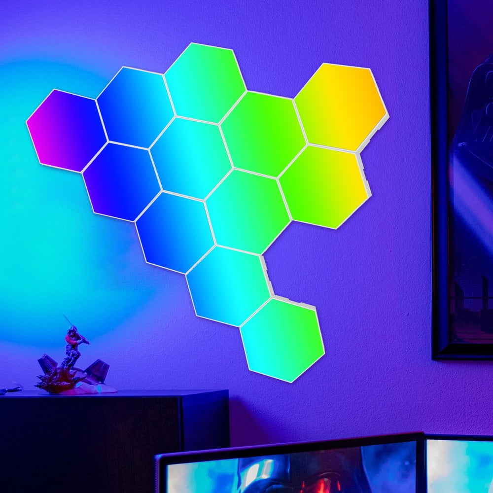 AMERTEER 8/10/12 Pcs Hexagon LED Lights Music USB LED DIY Hexagon Wall ...