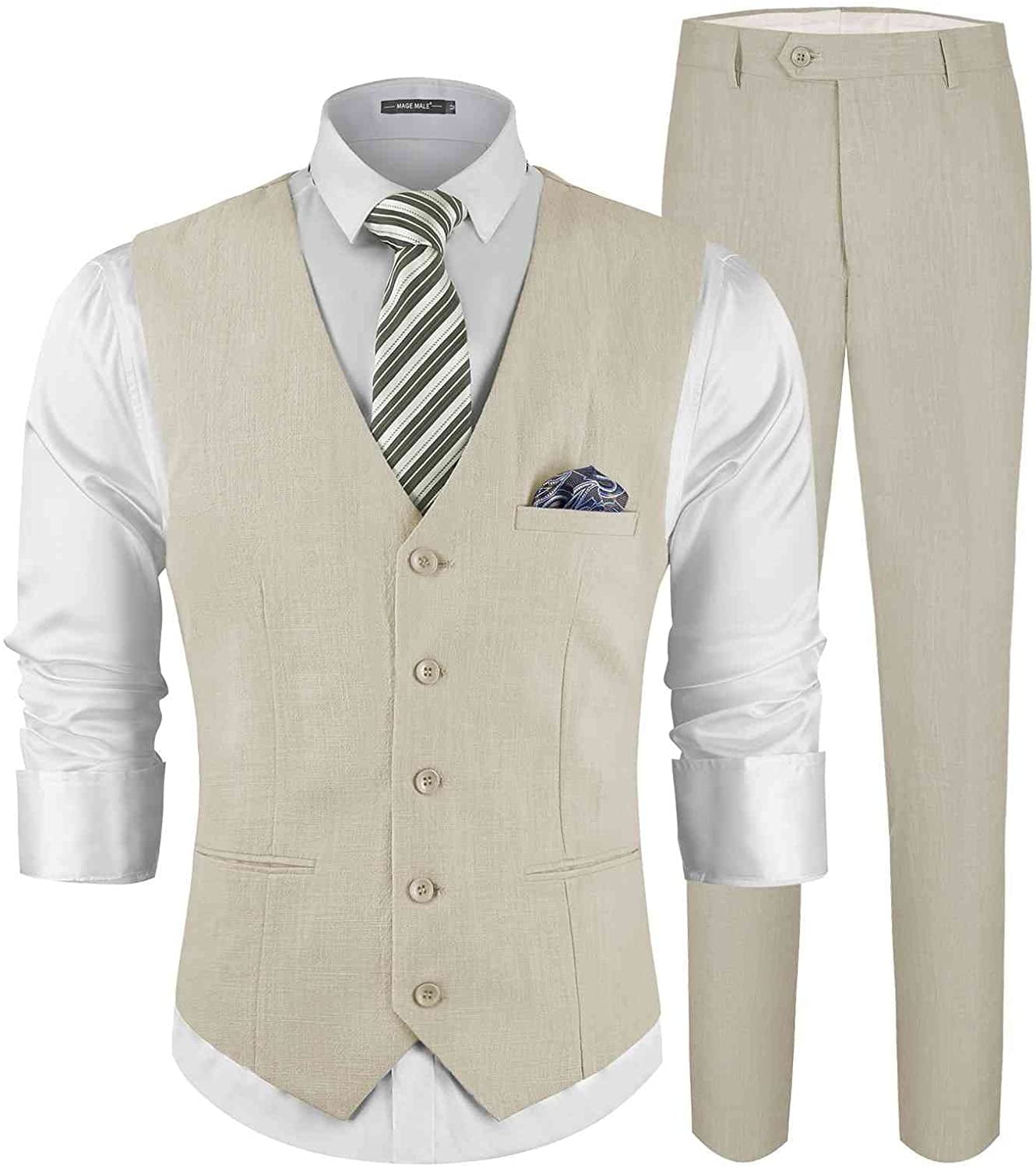 MAGE MALE Men's Linen 2 Piece Suit Slim Fit Wedding Groomsmen Summer ...