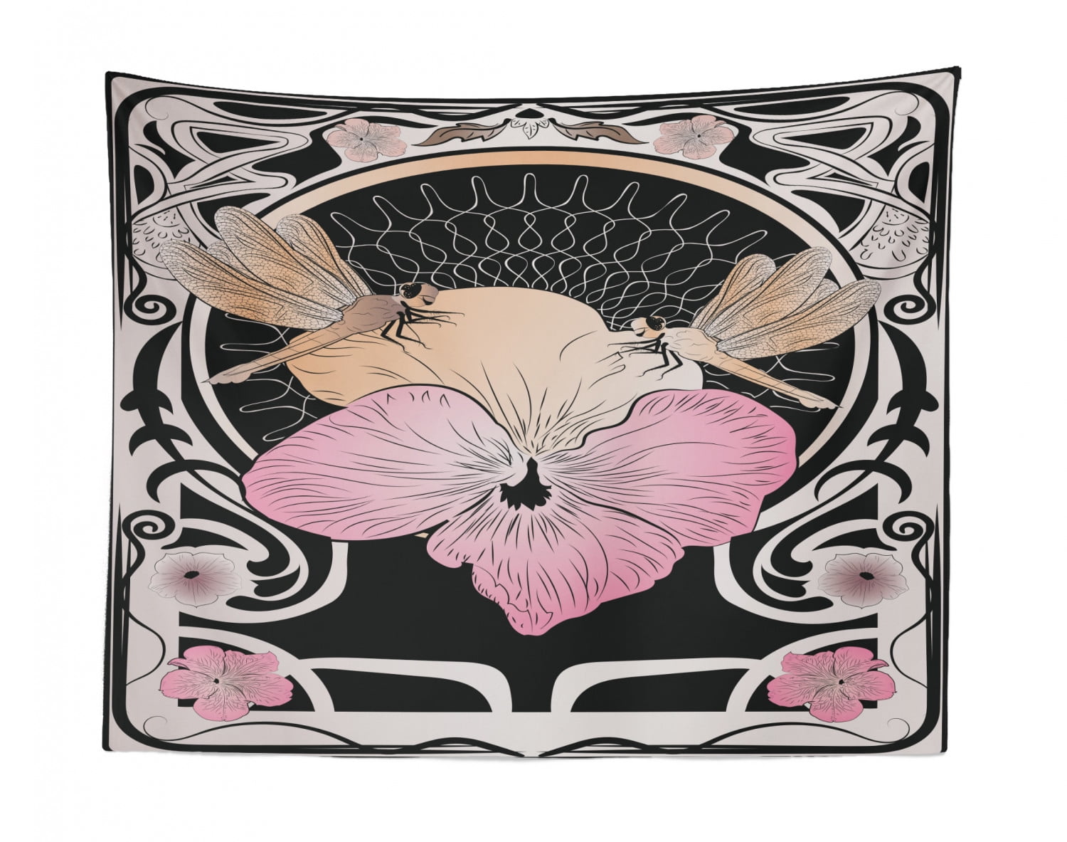 Blossom Tapestry, Tossed Circular Repeating Pattern in Retro Style Pink ...