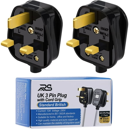 4 Pack 13 A Fused Mains Plugs 3 Pin Plug with Cord Grip 250 V Mains ...