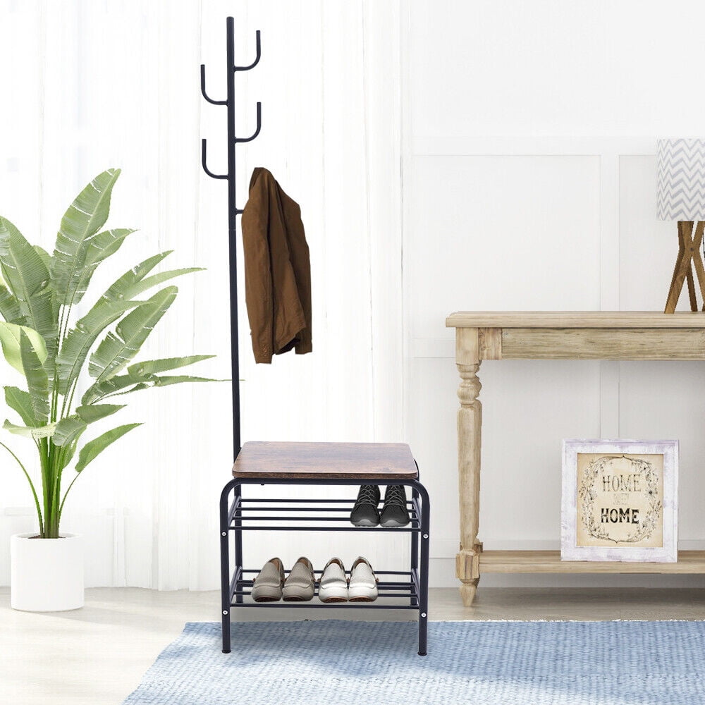 DENEST Metal Coat Rack Shoe Bench Hall Tree with Bench Coat Rack with ...