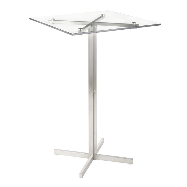 Fuji Contemporary Square Bar Table in Stainless Steel with Clear Glass ...