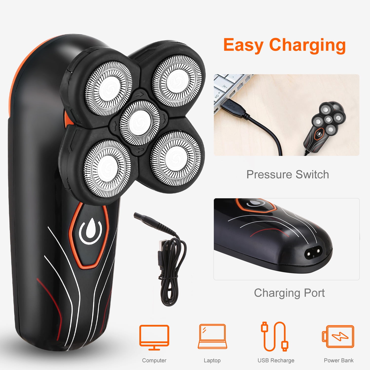 4D Electric Shavers Razor IPX7 Waterproof Wet & Dry 5 Floating Head ...