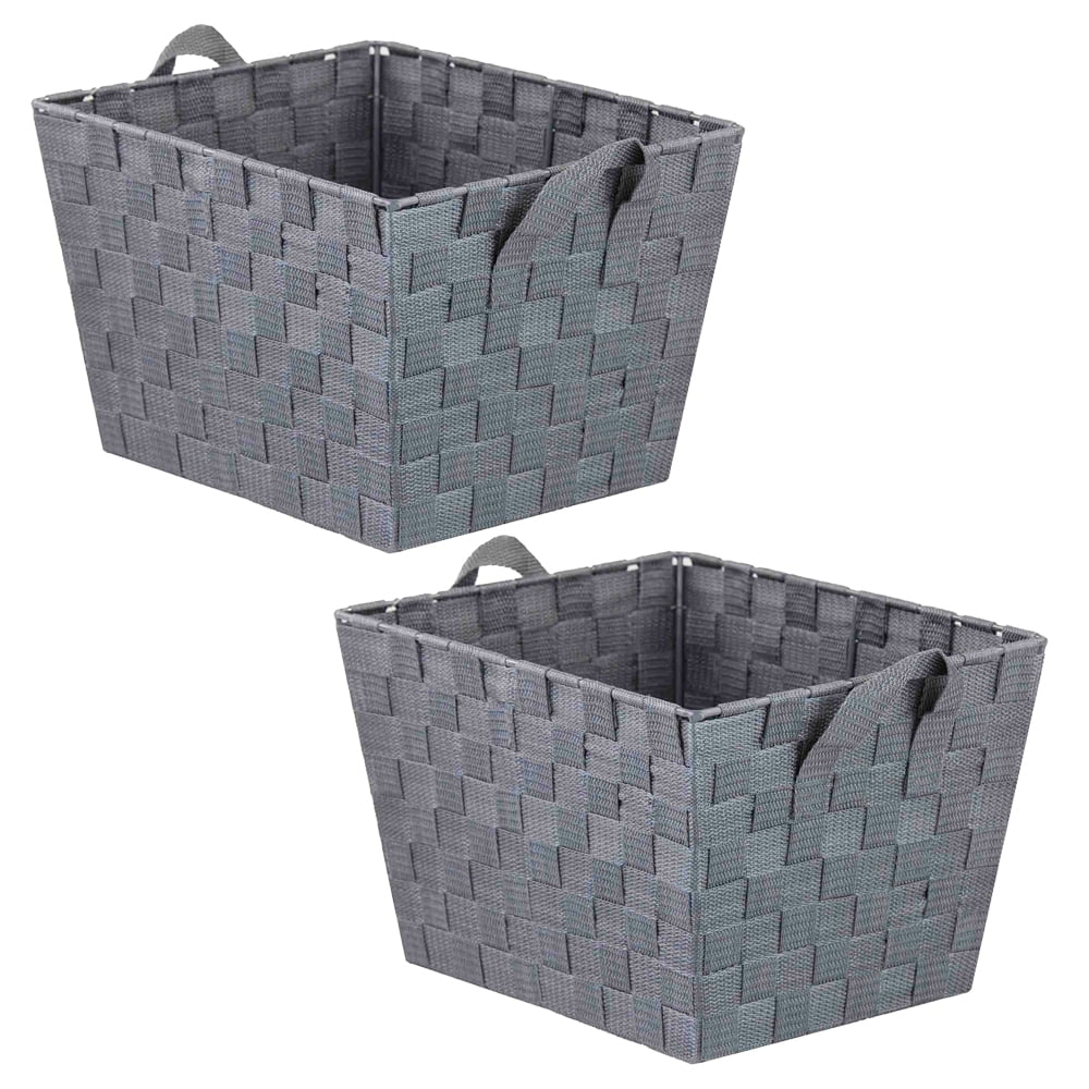 Home Basics Medium Polyester Woven Strap Storage Bin With Handles, Grey ...