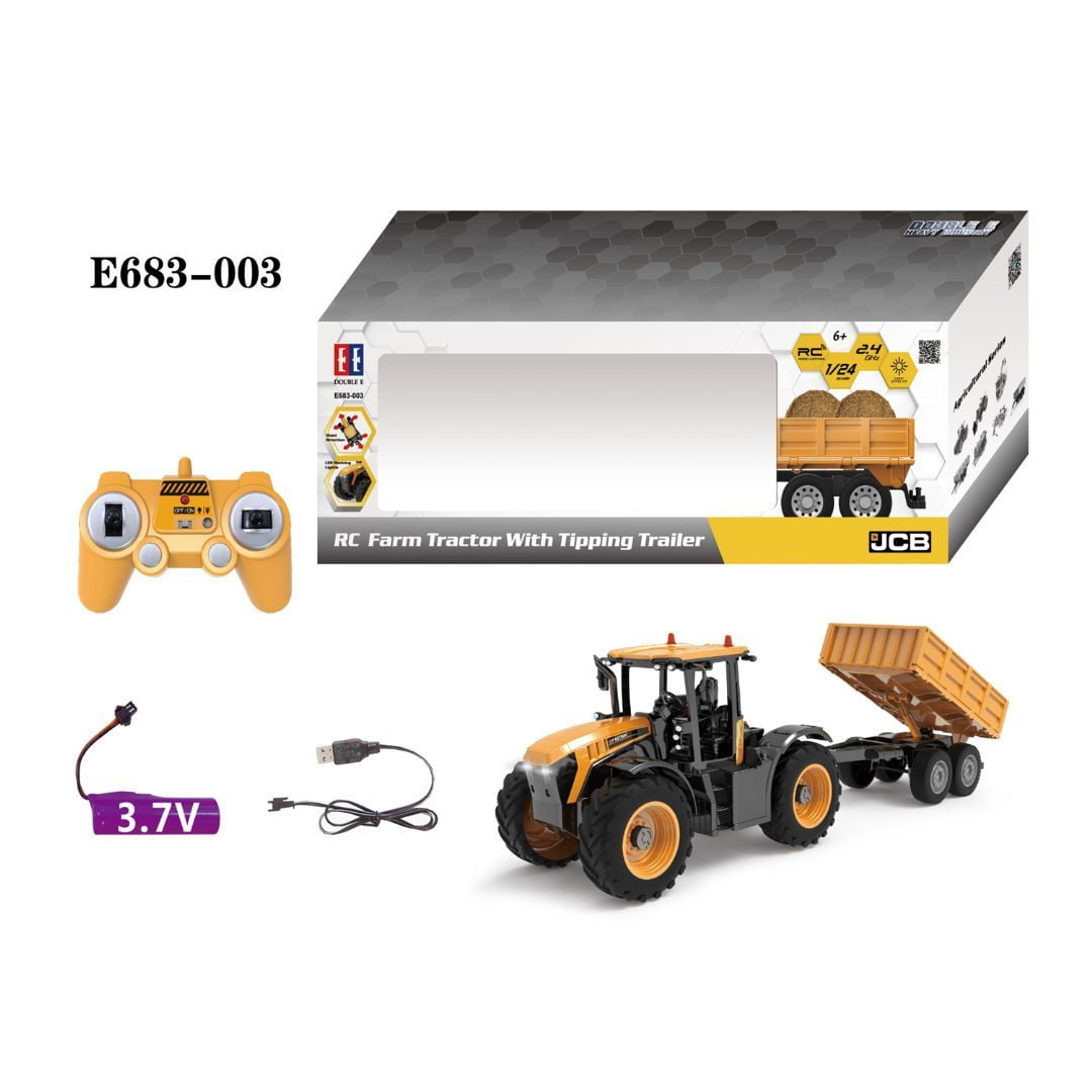 Click here for Double E 1:24 Jcb Rc Farm Tractor With Trailer prices
