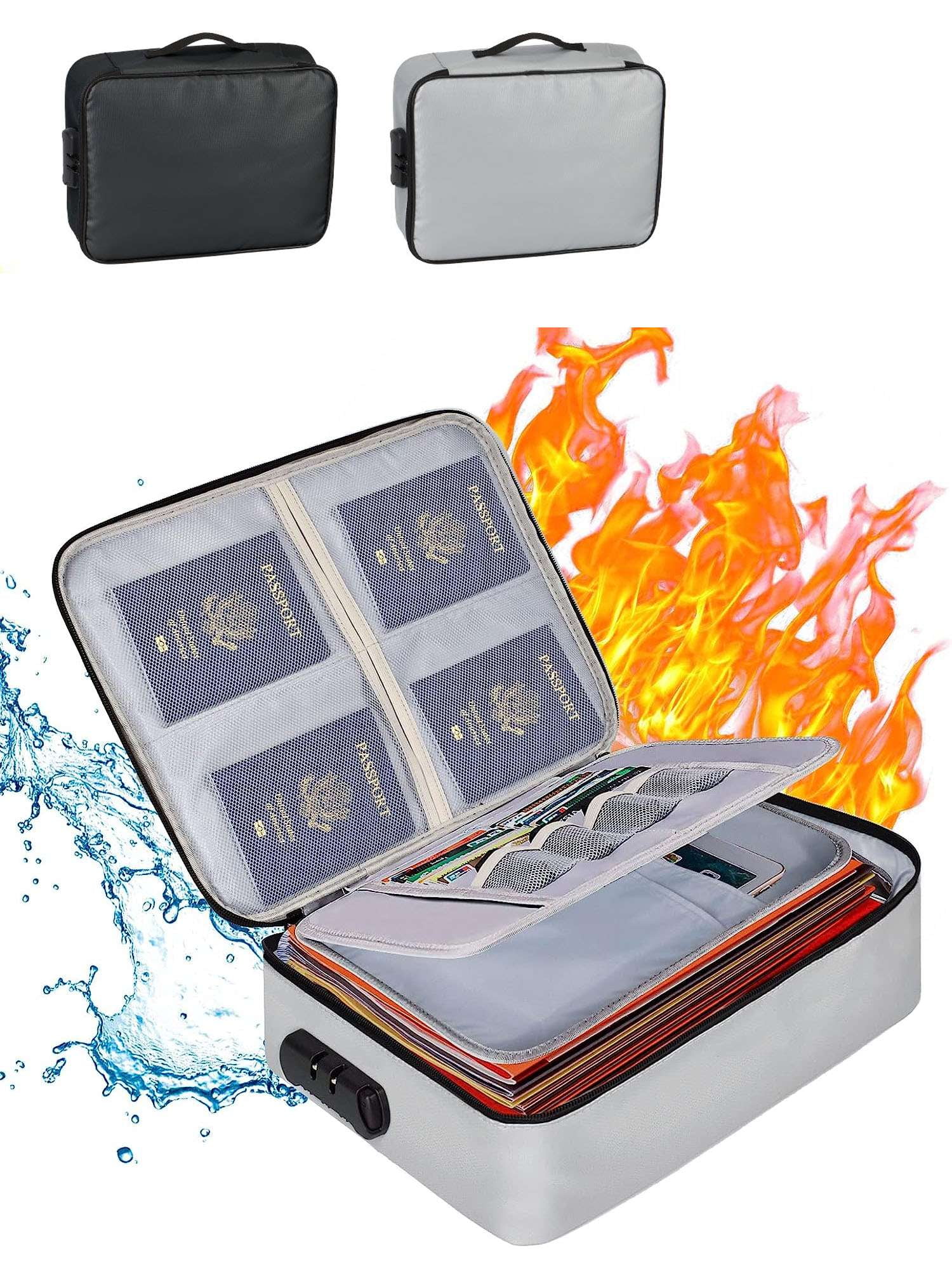 Deago Fireproof Document Bag with Lock 3-Layer File Storage Organizer ...