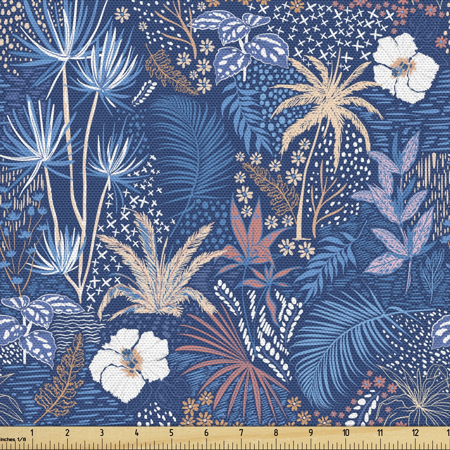 Exotic Fabric by the Yard, Pastel Tropic Island Foliage Palm Tree ...