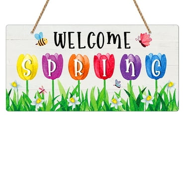 WhatSign Hello Spring Wreath Sign for Front Door Colorful Fence Flowers ...