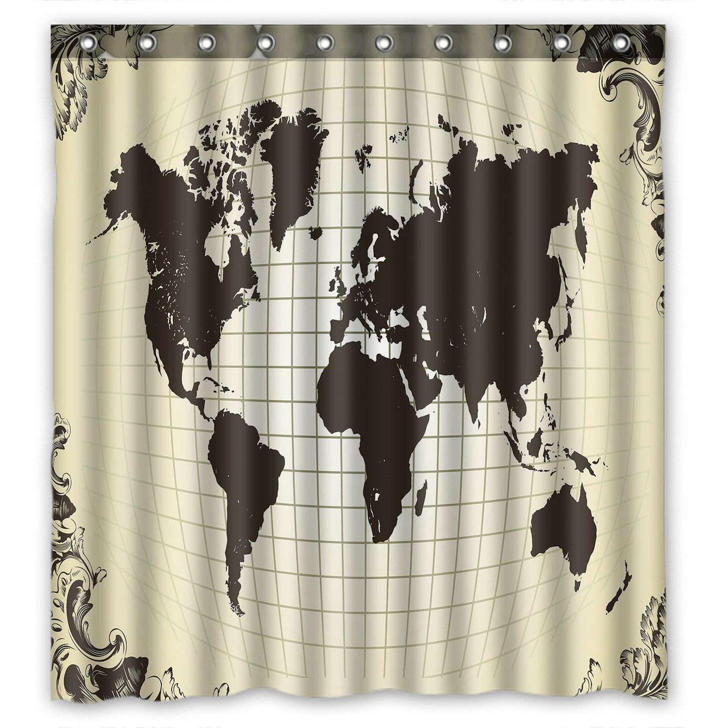 PHFZK Vintage Style Shower Curtain, Old Map of the World Polyester ...