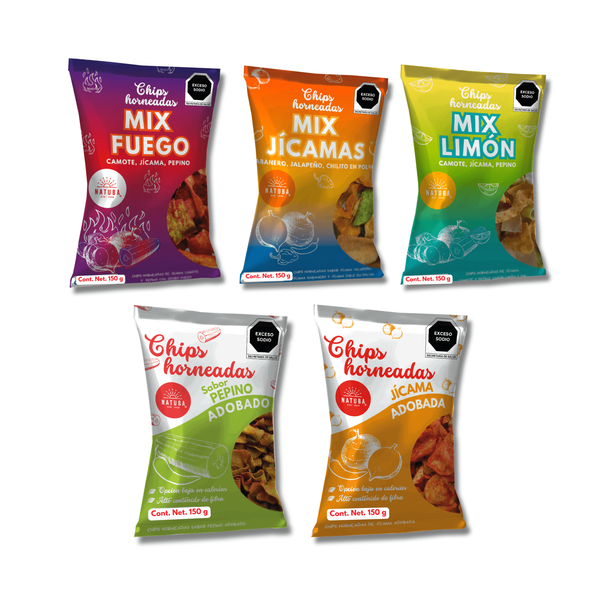 Botana Natuba Chips de Jícama y Pepino Pa Compartir 5 Pack de 150g ...