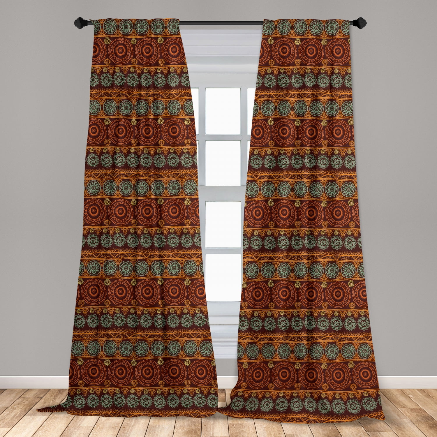 Earth Tones Curtains 2 Panels Set, Hand Drawn Style Floral Art ...