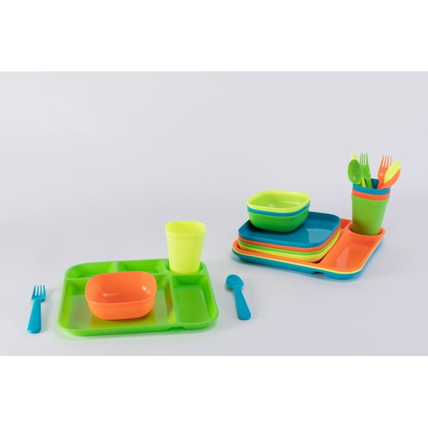 Your Zone 24 Piece Dinnerware Set for Kids with 4 each Trays, Bowls ...