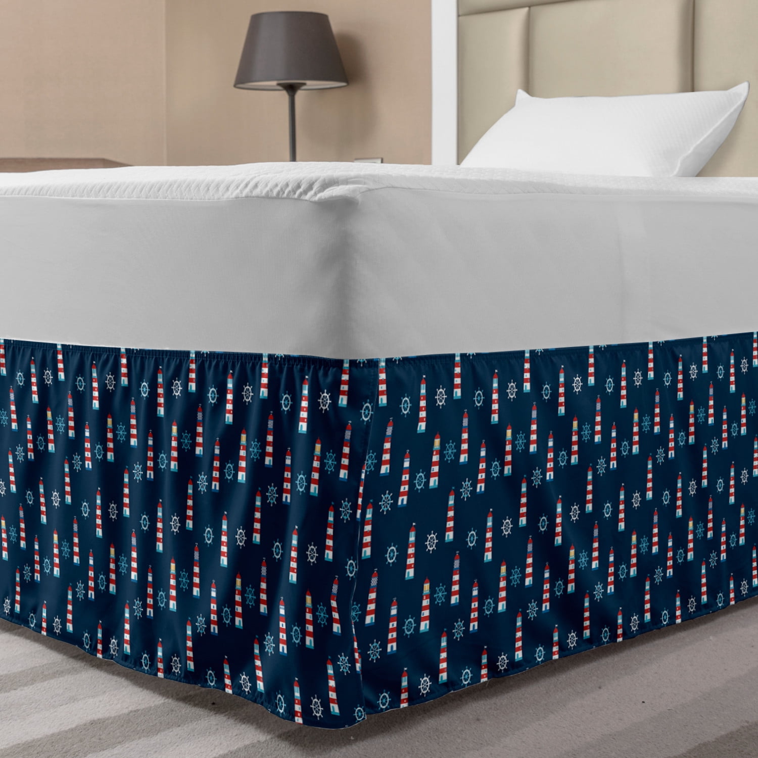 Lighthouse Bed Skirt, Abstract Helms Marine Navigation Towers Children ...