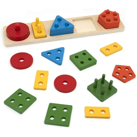 Heytea Wooden Shape Sorter with Detachable Peg Board, Color Puzzle ...