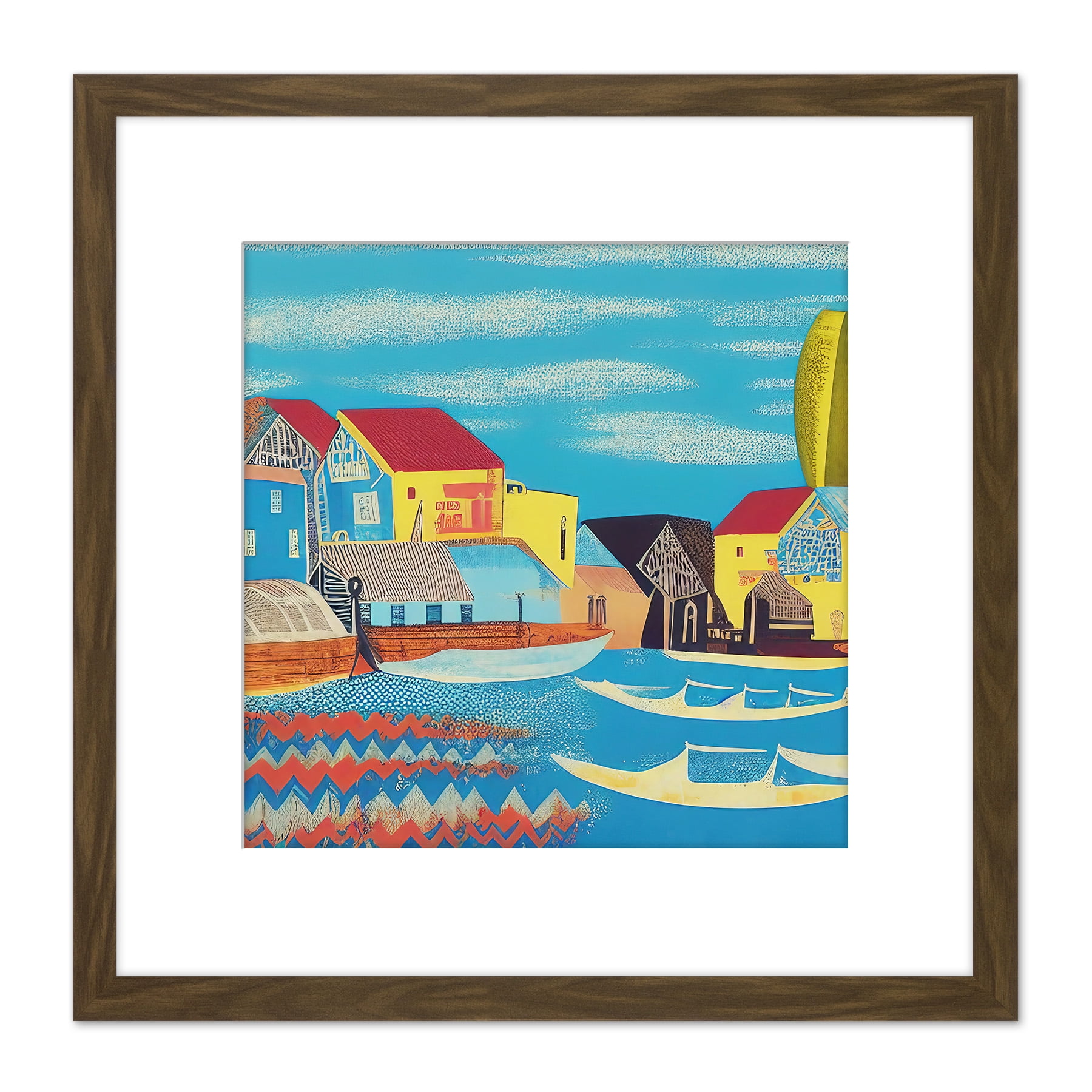 Modern Contemporary Abstract Folk Art Fishing Harbour Village Collage ...