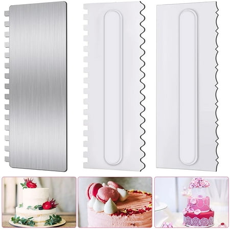 3 Piece Metal Cake Comb Icing Frosting Buttercream Large Cake Smoother ...