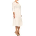 Women's Plus Size Casual 3/4 Sleeves Basic A-Line Pleated Solid Midi ...