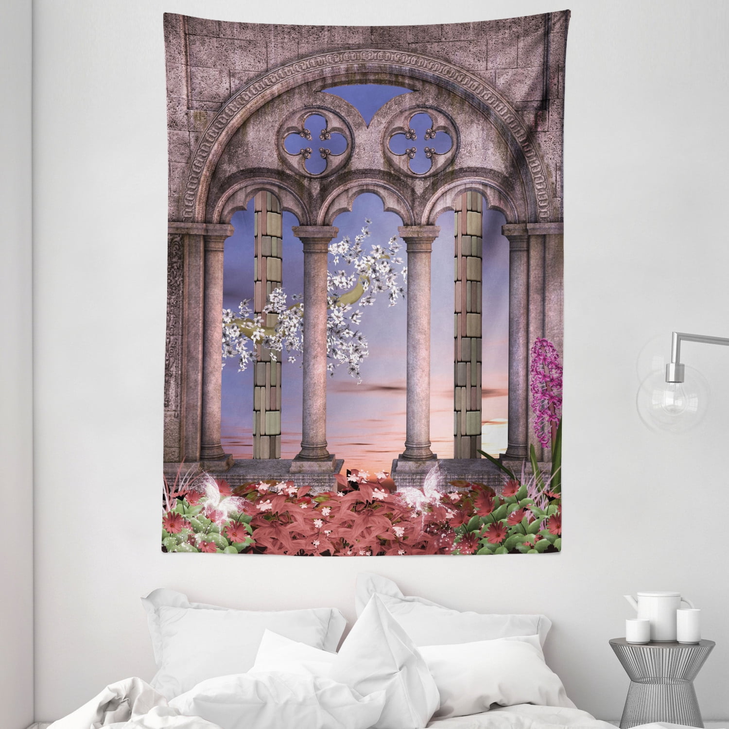 Gothic Tapestry, Ancient Colonnade in Secret Garden with Flowers at ...