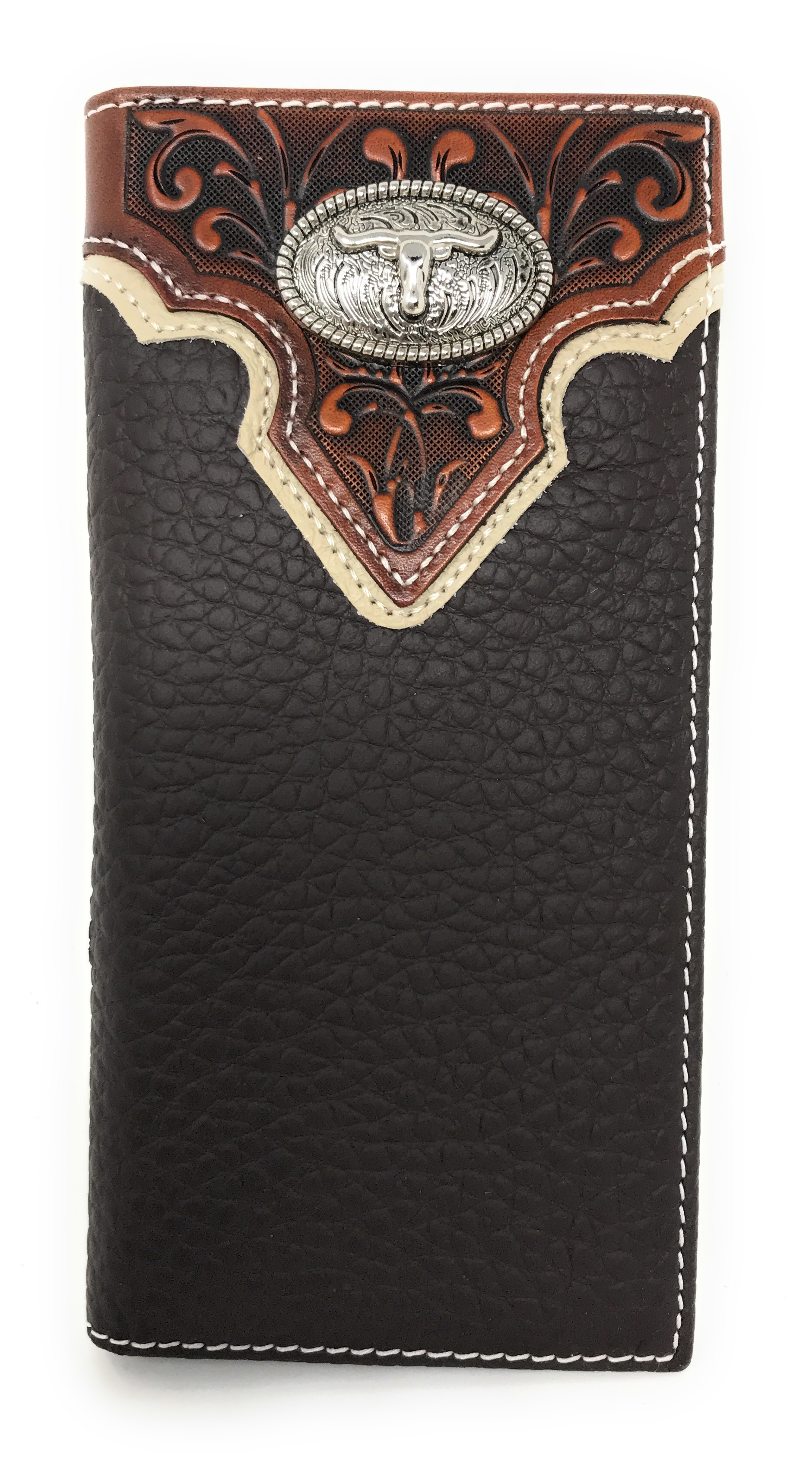 Western Tooled Genuine Leather Longhorn Men's Long Bifold Wallet in 2 ...
