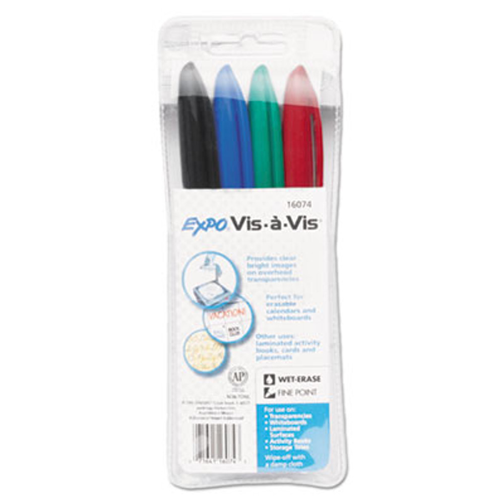 2PC EXPO Vis-A-Vis Wet Erase Marker, Fine Bullet Tip, Assorted Colors ...