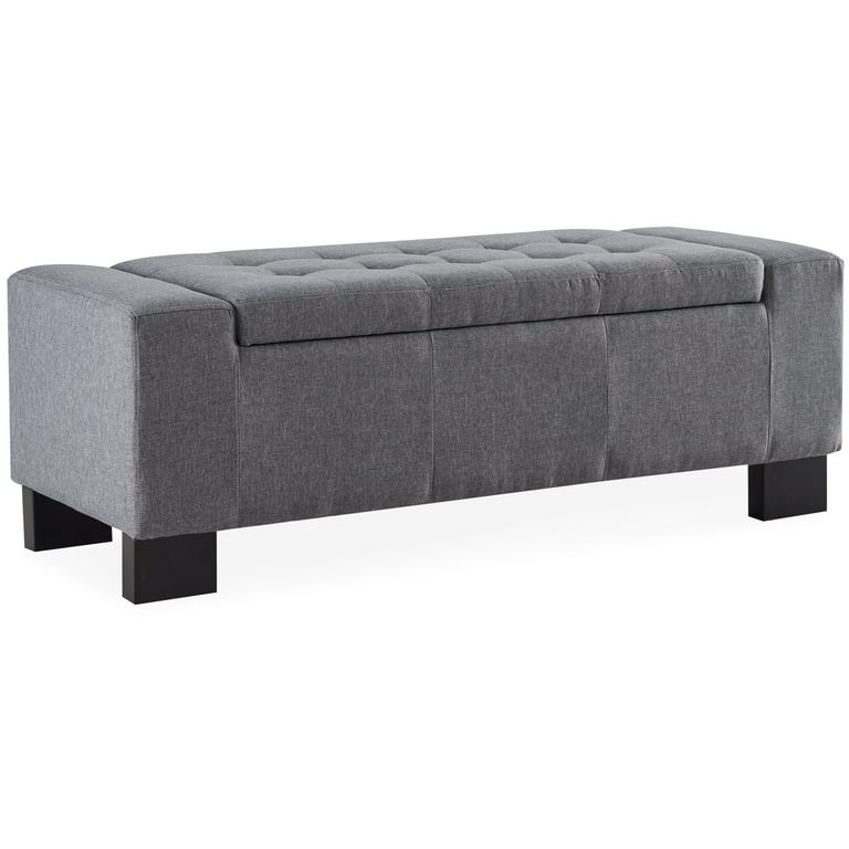 Belleze 50 Rectangular Fabric Tufted Storage Ottoman Bench for Bedroom Top Lift Slate Grey Walmart