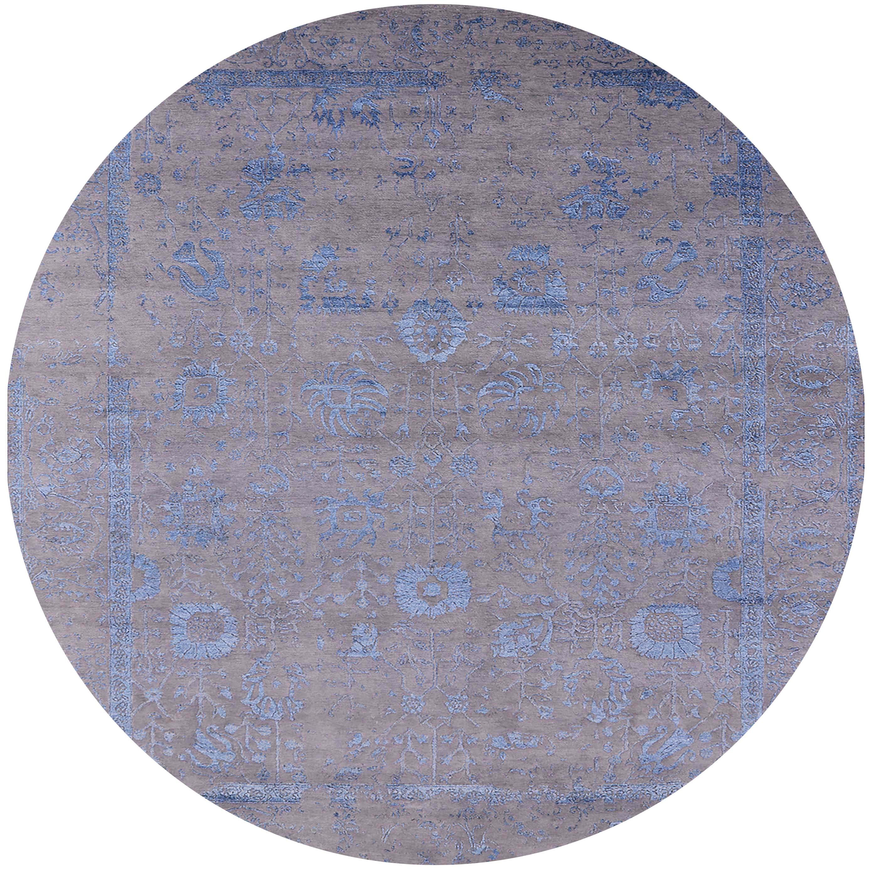 Ahgly Company Indoor Round Mid-Century Modern Slate Blue Grey Oriental ...