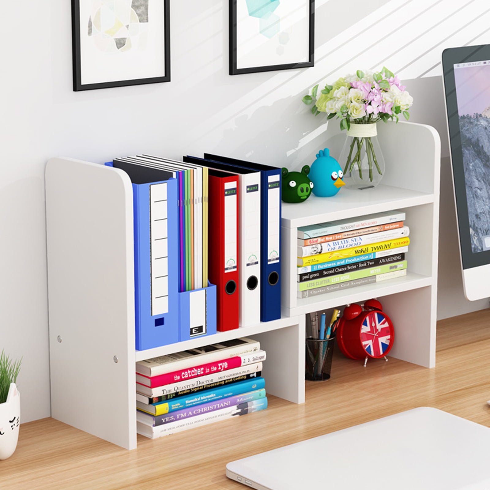 Expandable Wood Desktop Bookshelf, Adjustable Desktop Organizer ...