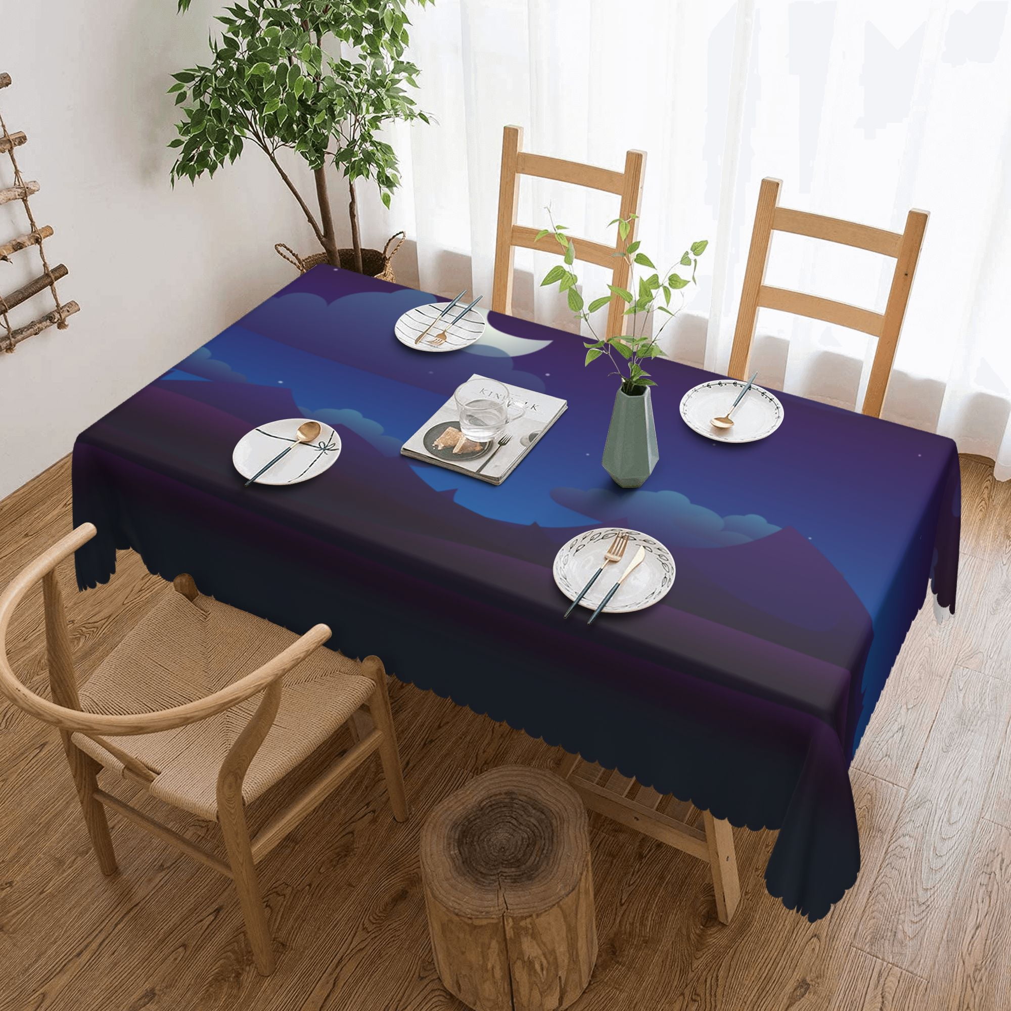 XMXY Table Cloth Rectangle Table, Landscape Twilight Dining Table Cover Waterproof Washable ...