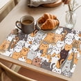 Cartoon Cat Cotton Linen Placemats Set of 8, Cute Kitten Washable Table ...