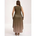 Brown Sleeveless Round Neck Gradient Maxi Dress With Side Pockets For ...