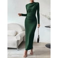 Army Green Long Sleeve Ruched Bodycon Maxi Dress Elegant Evening Party ...