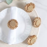Woven Sunflower Napkin Rings Set of 6, Handmade Faux Daisy Napkin Ring ...