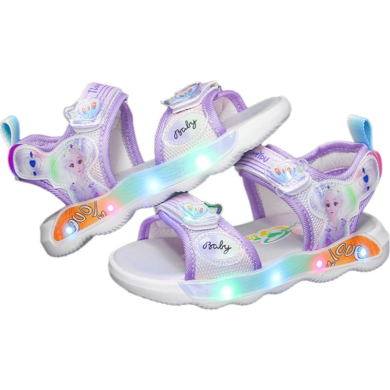 Cre-Heaven Purple Toddler Girls Light Up Sandals Slip on Lightweight ...