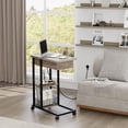C Shaped Side Table with Charging Station, Flip Top End Table with USB ...