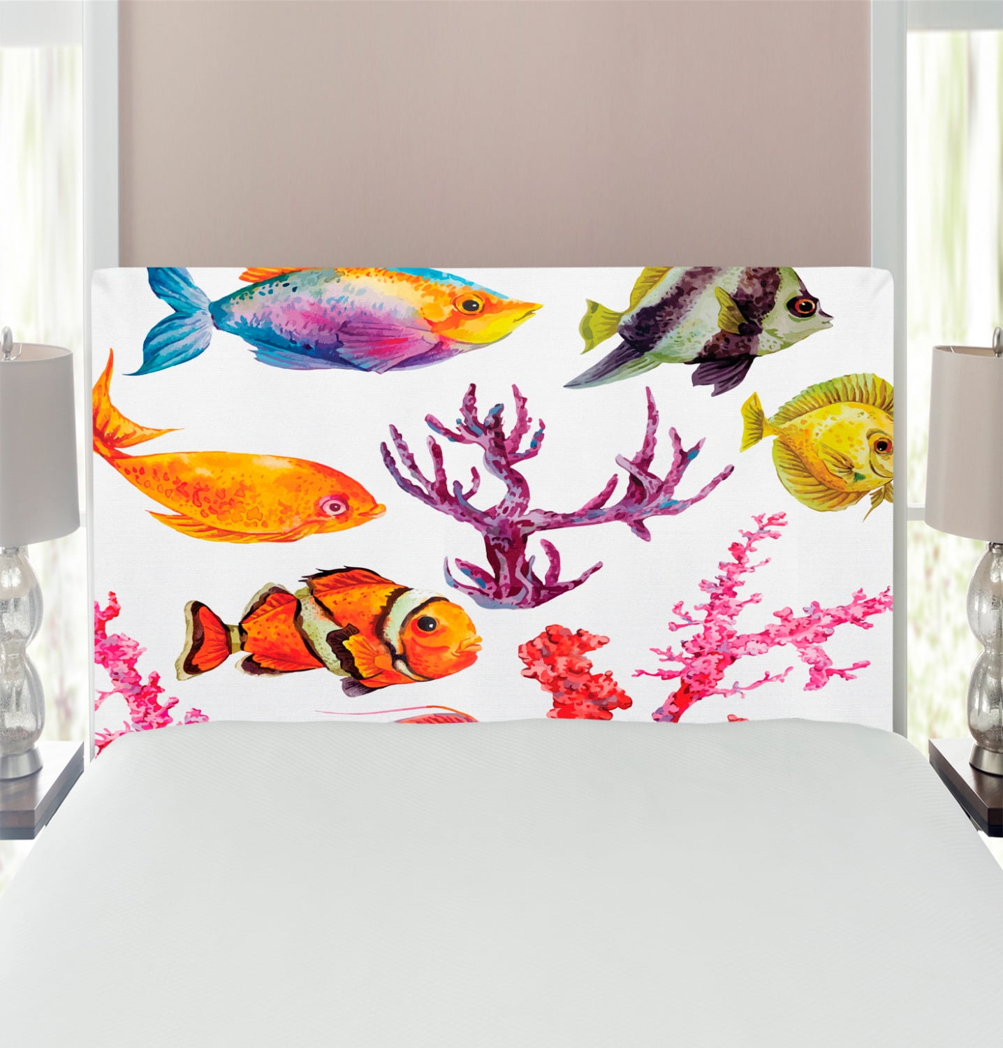 Ocean Headboard, Illustration of Exotic Fish Seaweed Coral Algae and ...
