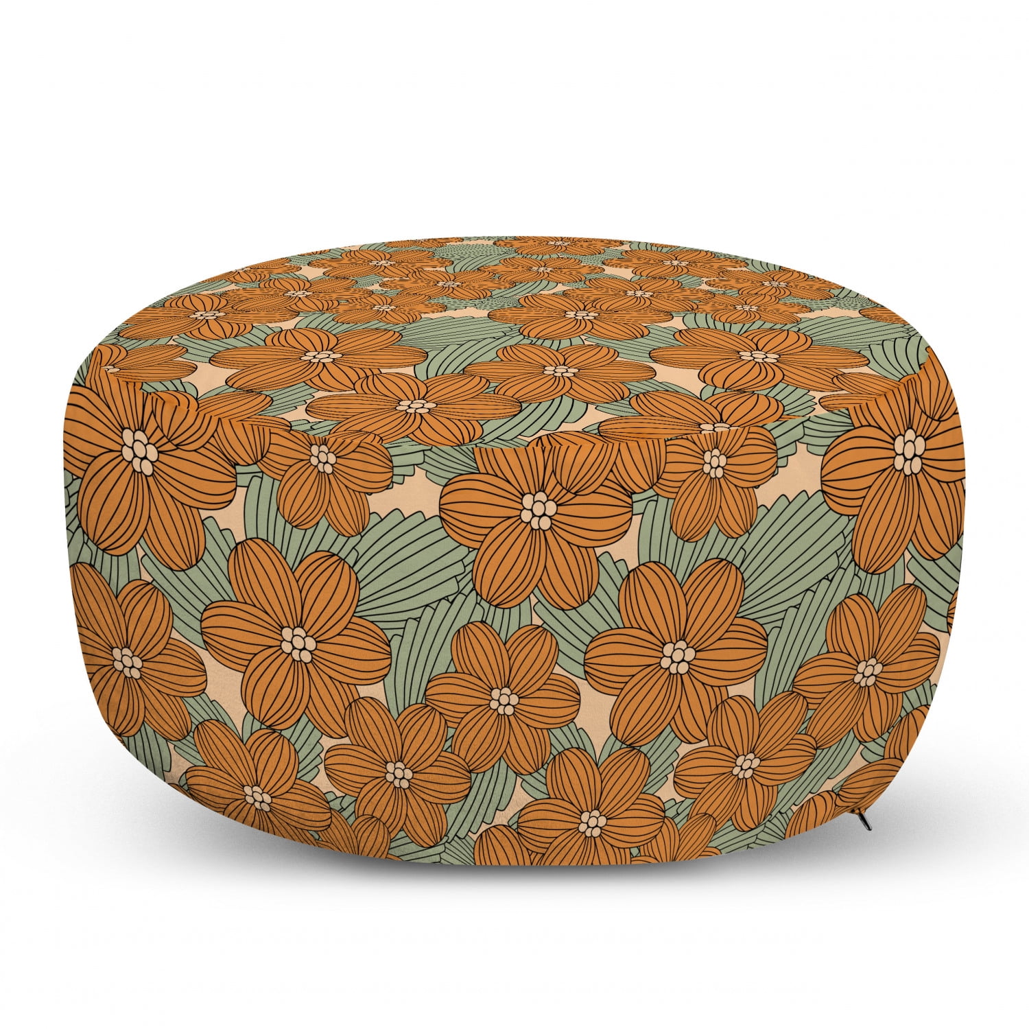 Art Nouveau Pouf Cover with Zipper, Hand Drawn Old Fashioned Chinese ...
